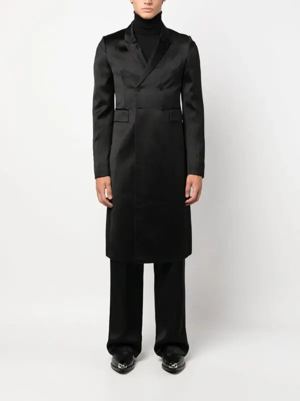 SAPIO Double-breasted Satin-finish Midi Coat