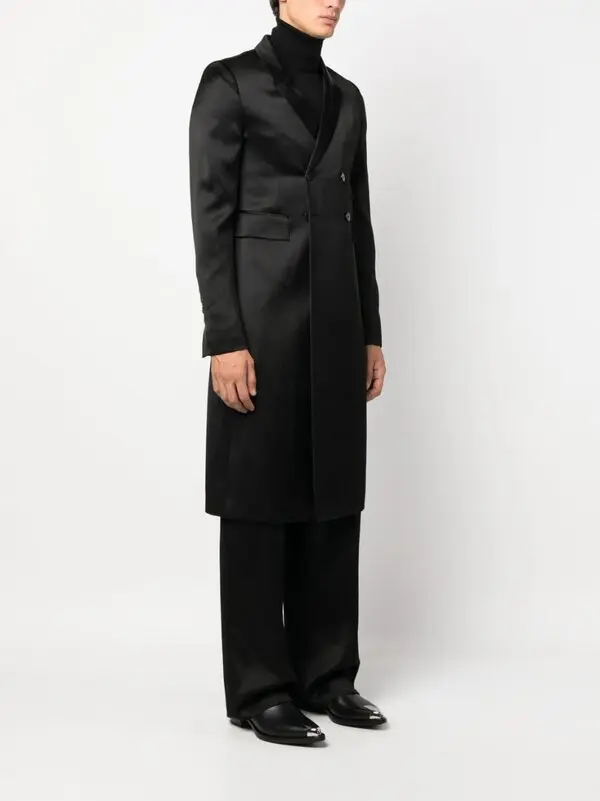 SAPIO Double-breasted Satin-finish Midi Coat
