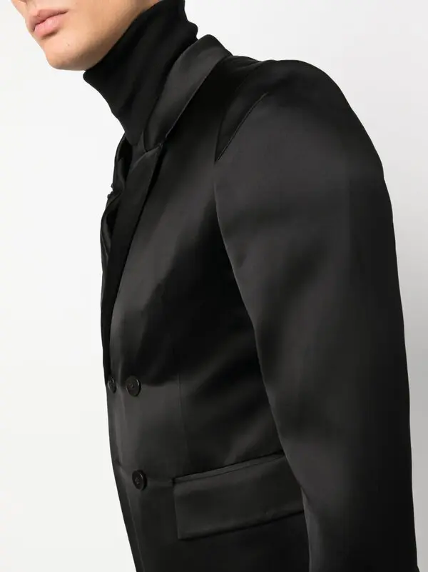 SAPIO Double-breasted Satin-finish Midi Coat