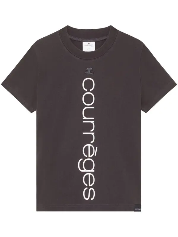 COURREGES Logo-print Organic-cotton T-shirt - Grey