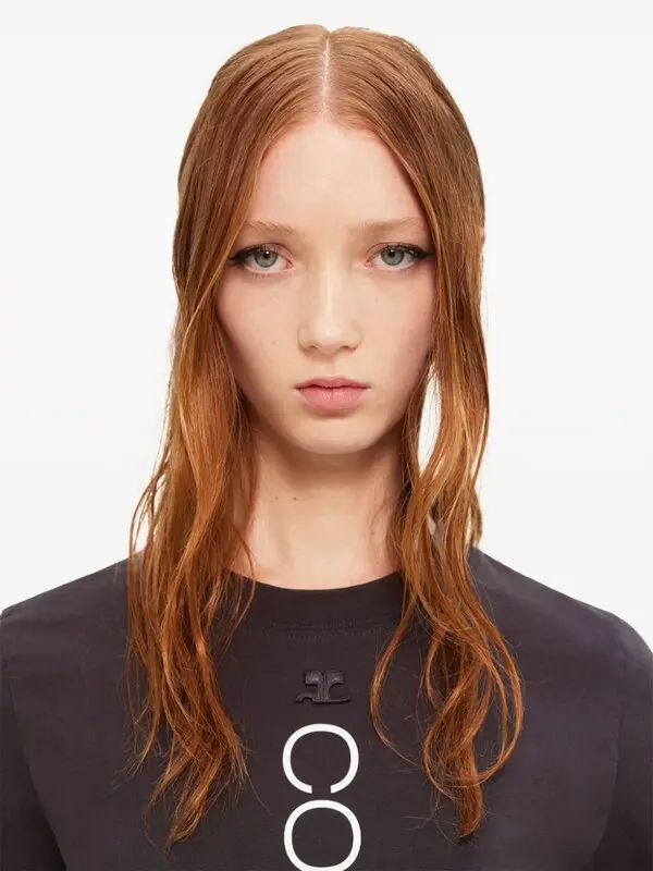COURREGES Logo-print Organic-cotton T-shirt - Grey