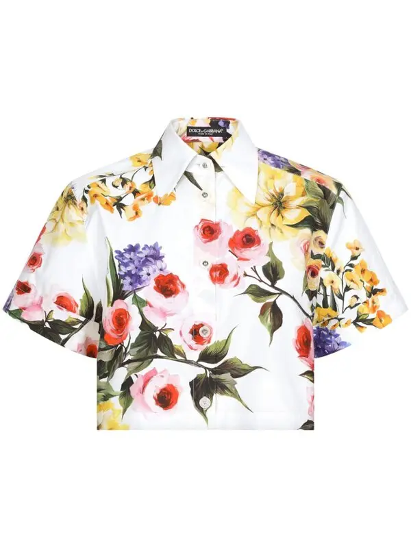 Dolce & Gabbana Floral-print Cropped Shirt - White