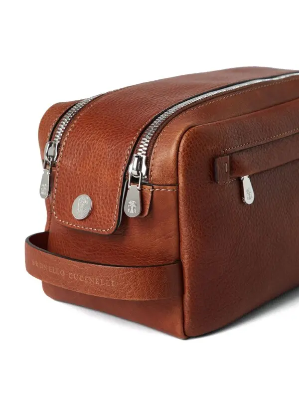 Brunello Cucinelli Grained-leather Wash Bag - Brown