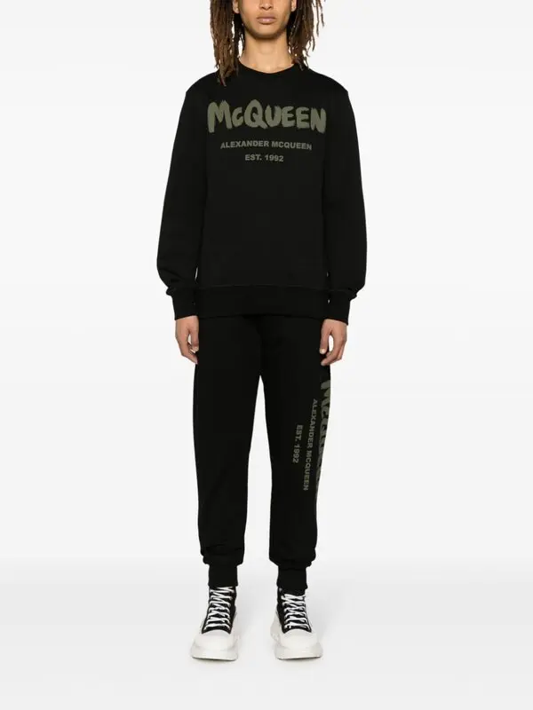Alexander McQueen Graffiti Cotton Track Pants - Black