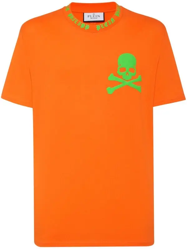 Philipp Plein Skull-print Cotton T-shirt - Orange