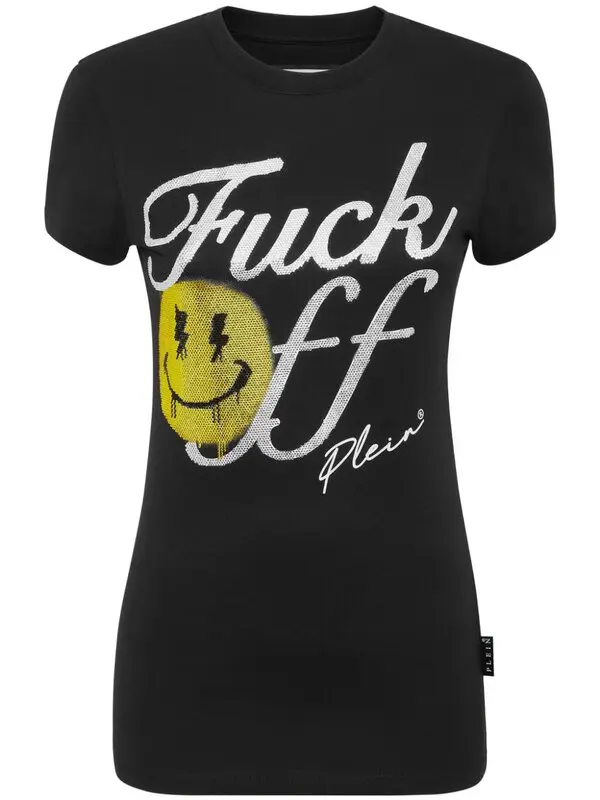 Philipp Plein Crystal Embellished Slogan Print T-shirt - Black