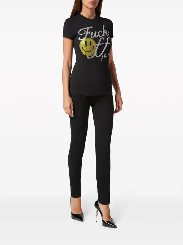 Philipp Plein Crystal Embellished Slogan Print T-shirt - Black