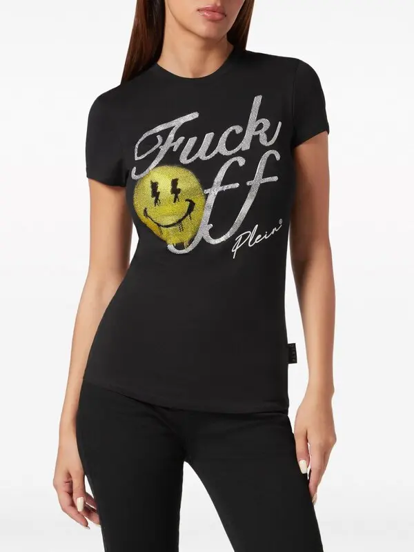 Philipp Plein Crystal Embellished Slogan Print T-shirt - Black