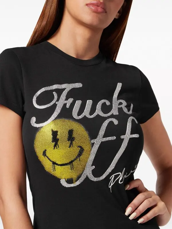 Philipp Plein Crystal Embellished Slogan Print T-shirt - Black