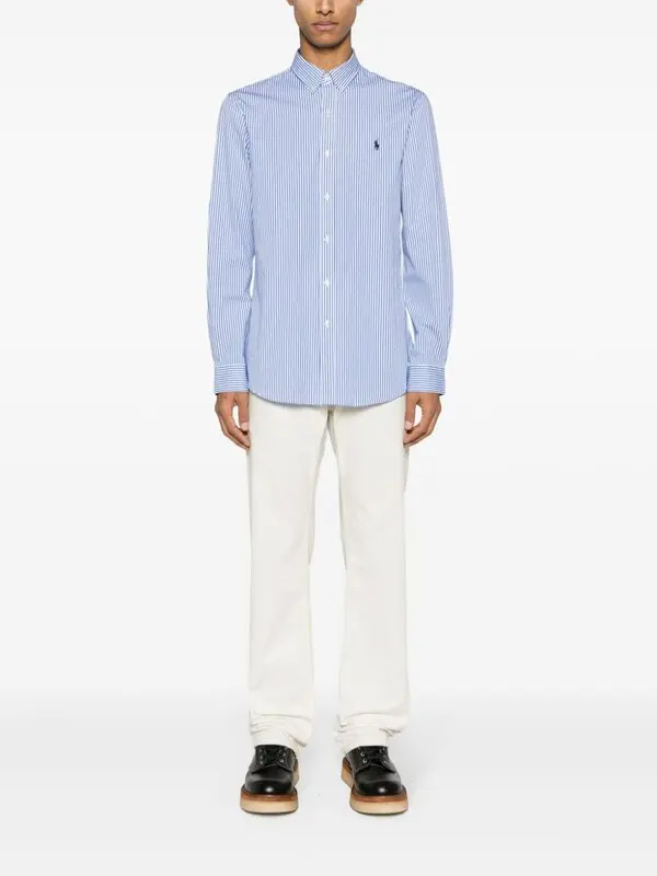 Polo Ralph Lauren Striped Logo-embroidered Shirt - Blue