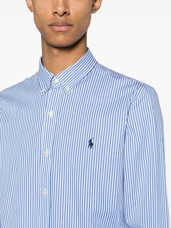 Polo Ralph Lauren Striped Logo-embroidered Shirt - Blue