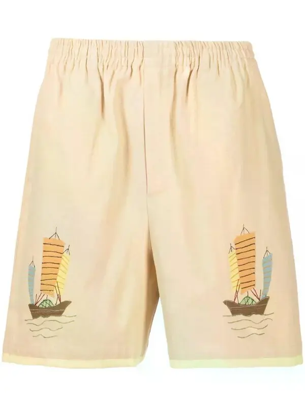 BODE Illustration-print Cotton Deck Shorts - Yellow
