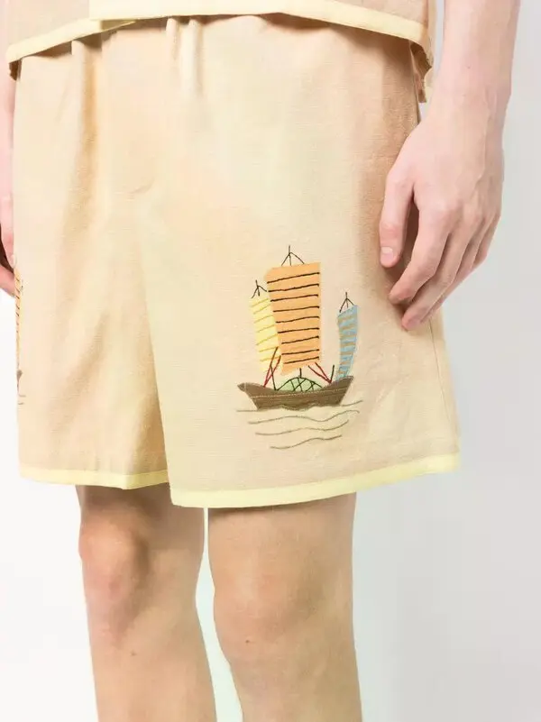 BODE Illustration-print Cotton Deck Shorts - Yellow