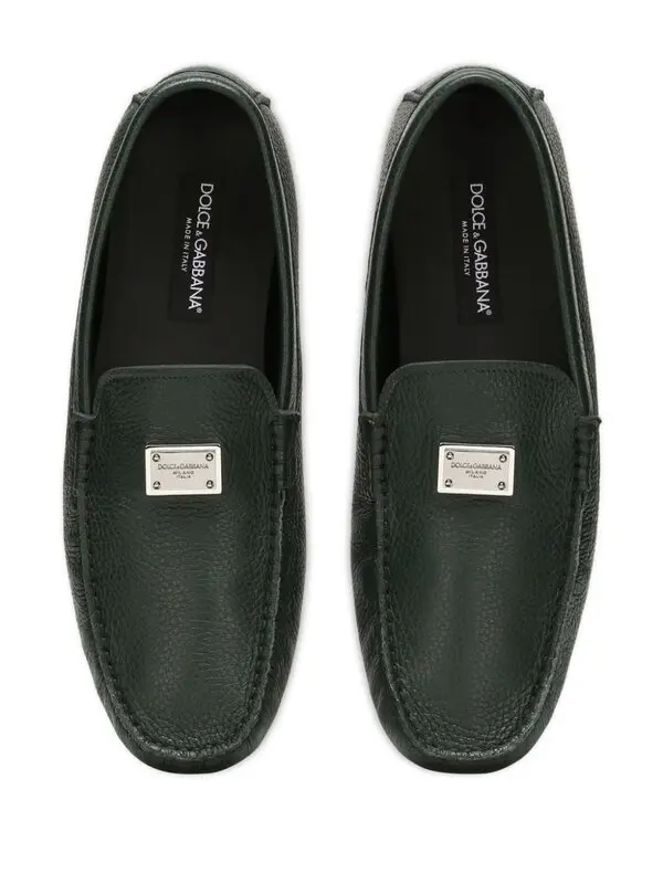 Dolce & Gabbana Logo-plaque Leather Loafers - Green