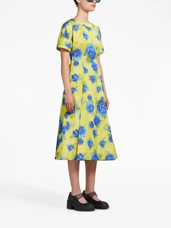 Marni Rose-print Midi Dress - Yellow