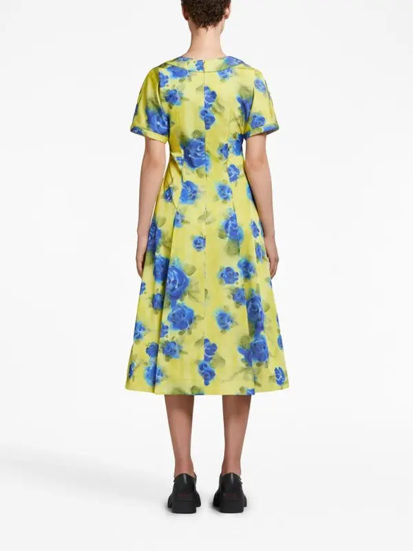 Marni Rose-print Midi Dress - Yellow