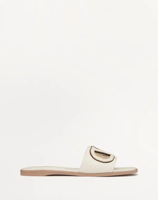 Valentino Garavani Vlogo Cut-out Calfskin Slide Sandal - Ivory