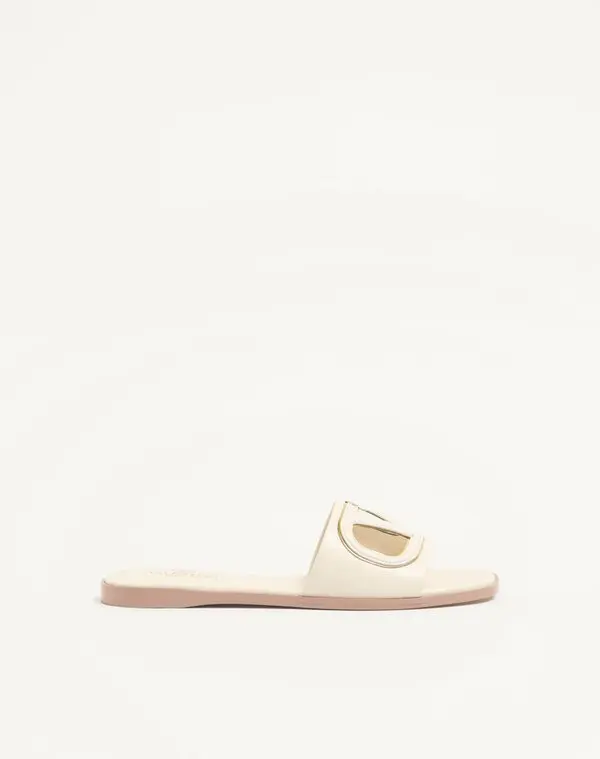 Valentino Garavani Vlogo Cut-out Calfskin Slide Sandal - Ivory