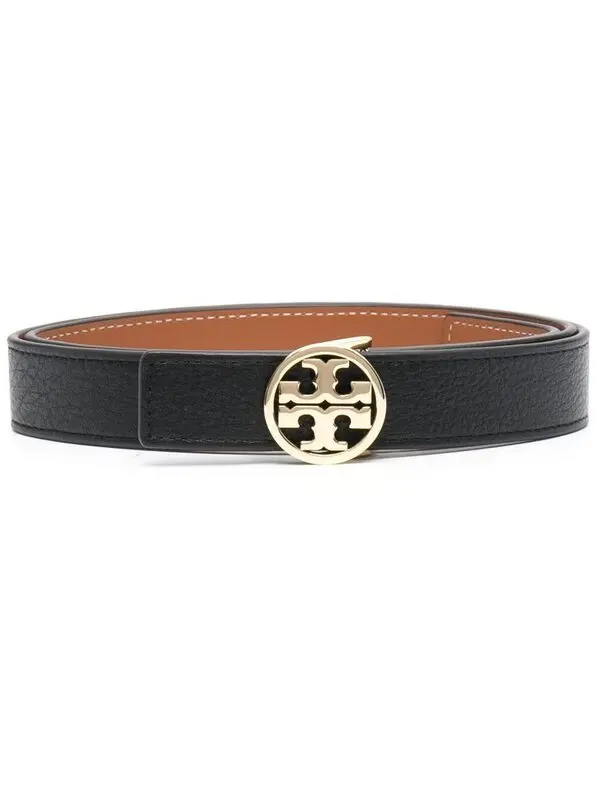 Tory Burch Logo Buckle Leather Belt - Black | Editorialist display picture 1