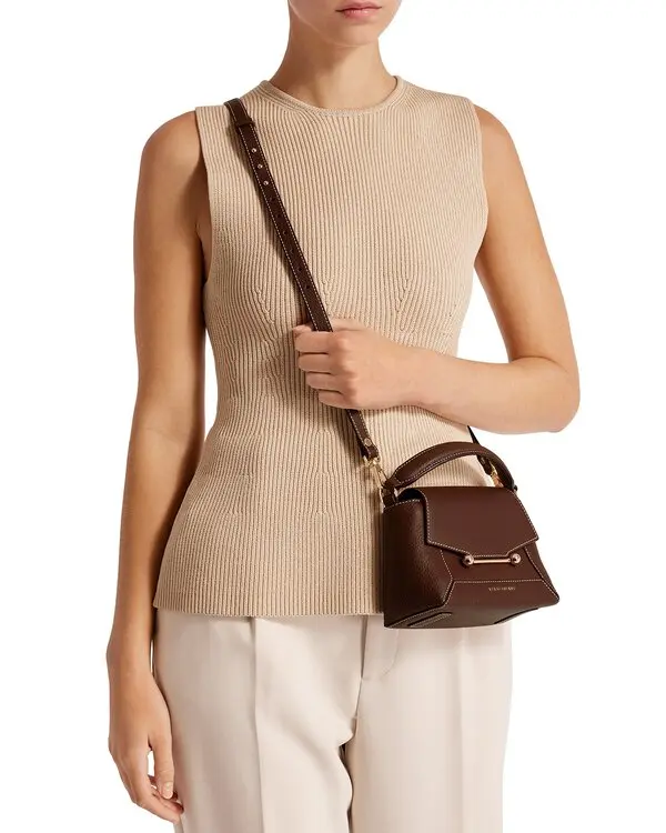Strathberry Mosaic Nano Leather Top Handle Bag - Chocolate