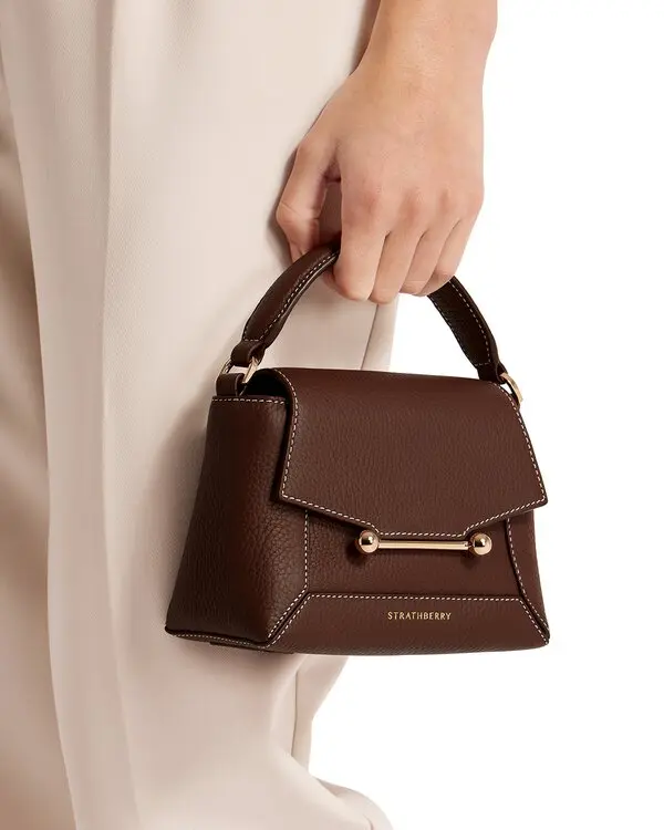 Strathberry Mosaic Nano Leather Top Handle Bag - Chocolate