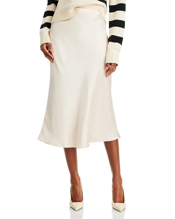 Aqua Satin Midi Slip Skirt - Champagne