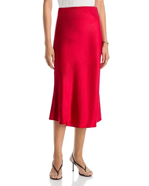 Aqua Midi Satin Slip Skirt - Red