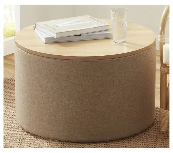 ORNAVO HOME Parker Large Round Coffee Table Sto Rage Ottoman - One-color