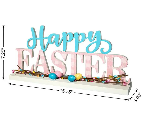 GLITZHOME 15.75' Wooden Easter Happy Easter Tab Le Decor