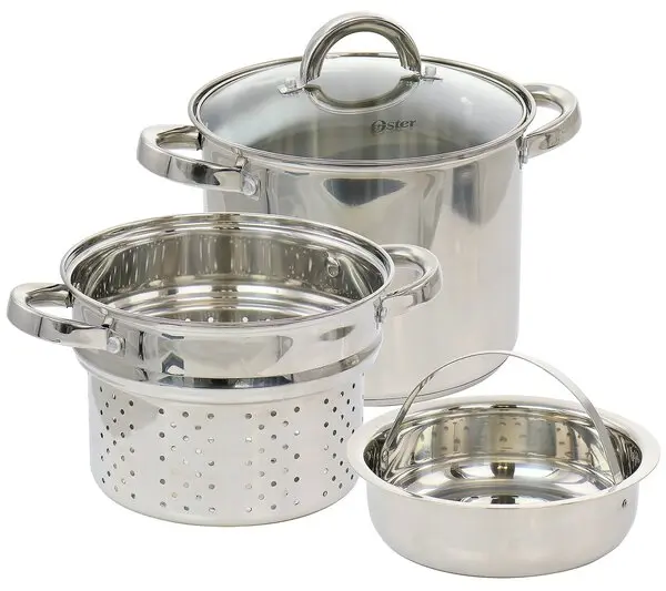 OSTER Sangerfield 4 Piece 5 Quart Stainless Ste El Pasta Pot - Silver