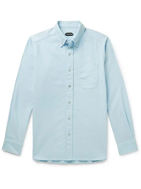 TOM FORD Button-down Collar Cotton Oxford Shirt - Blue