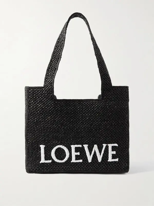 Loewe Medium Logo-embroidered Raffia Tote Bag - Black