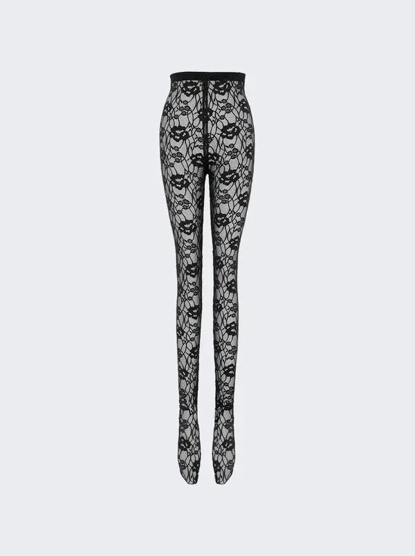 Saint Laurent Legging Tights In Stretch Lace - Black