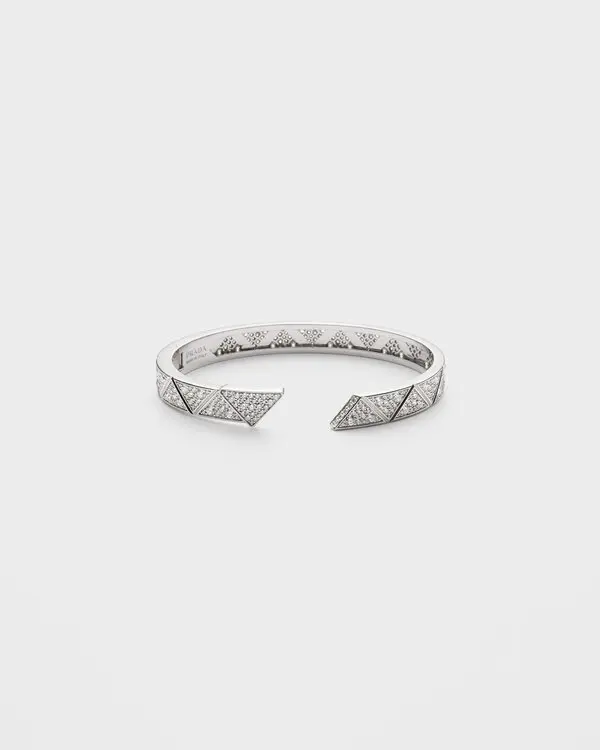 Prada Eternal Gold Bangle Bracelet With Diamonds - White Gold/ White