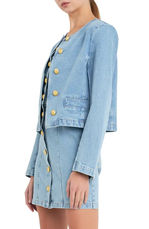 English Factory Crop Denim Jacket - Light Blue