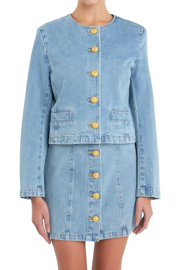 English Factory Crop Denim Jacket - Light Blue