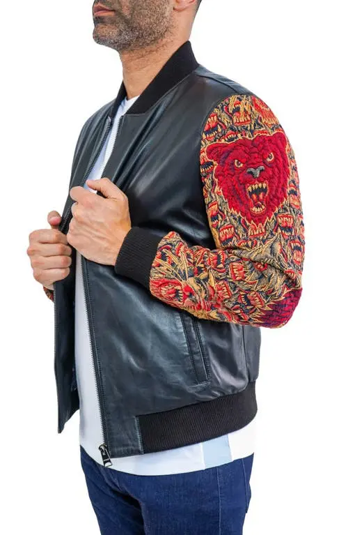MACEOO Dragon Sleeve Leather Bomber Jacket