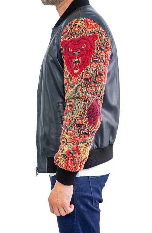 MACEOO Dragon Sleeve Leather Bomber Jacket