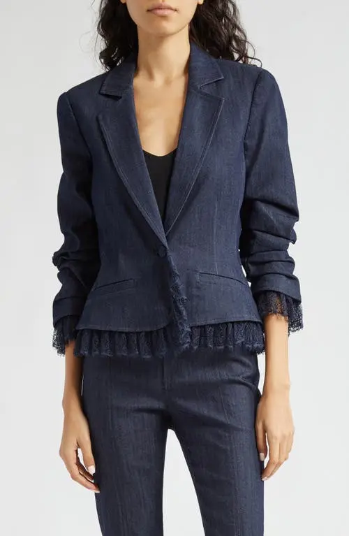 Cinq À Sept Le Petit Roxie Lace Trim Denim Blazer