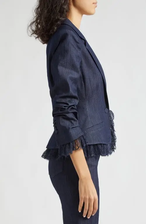 Cinq À Sept Le Petit Roxie Lace Trim Denim Blazer
