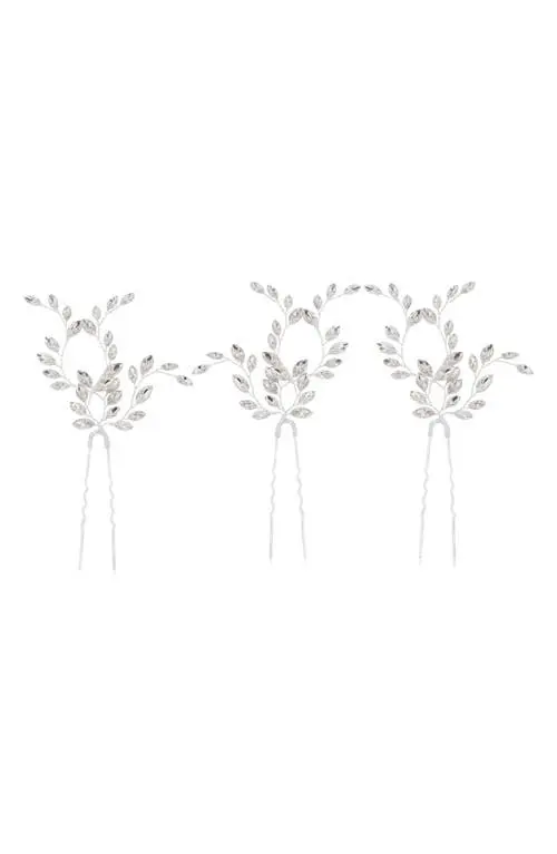 Brides & Hairpins Fawn Swarovski Crystal Hair Pins Set Of 3 - Silver
