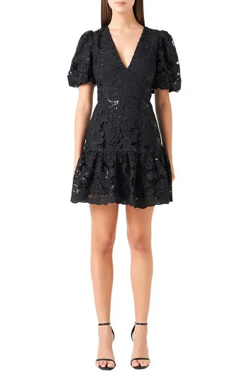 Endless Rose Sequin Lace Fit & Flare Minidress - Black