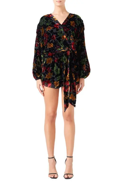 Endless Rose Burnout Velvet Floral Romper - Black