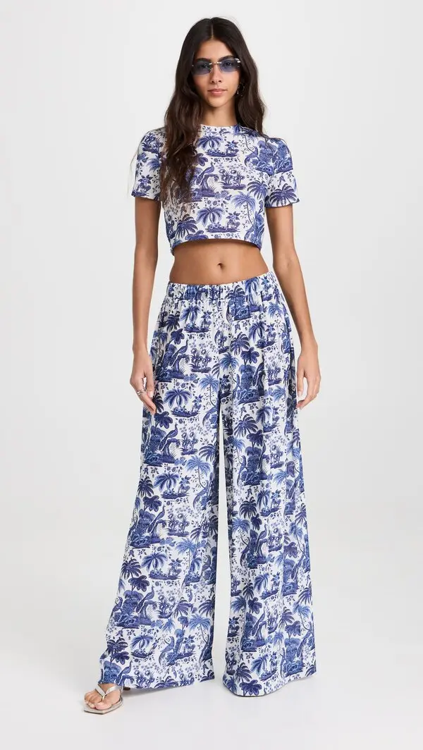 Staud Marza Printed Pants - Blue Toile