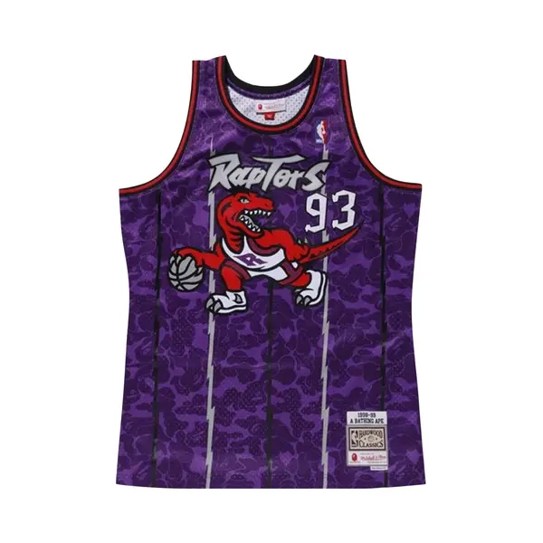 A BATHING APE X Mitchell & Ness Raptors Camo Basketball Swingman Jersey - Purple