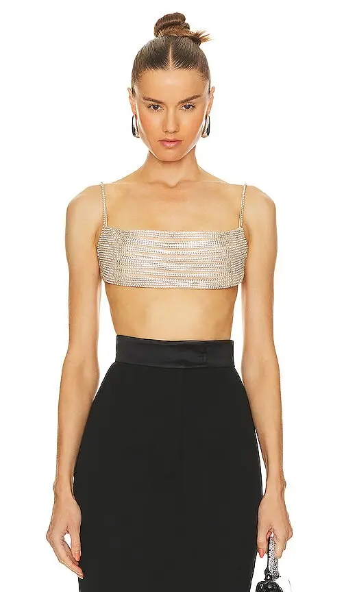 SAU LEE Zafina Embellished Metallic Top - Silver