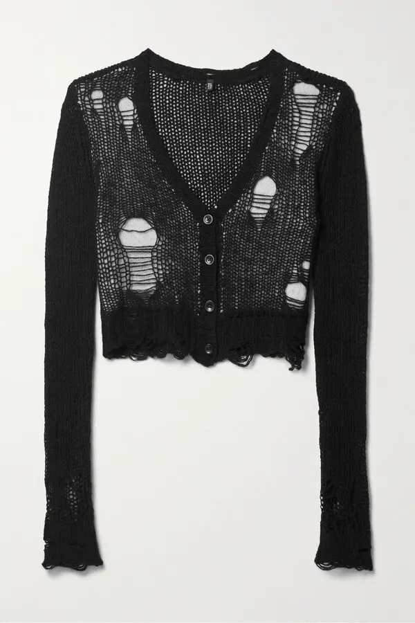 R13 Cropped Layered Distressed Cashmere Cardigan