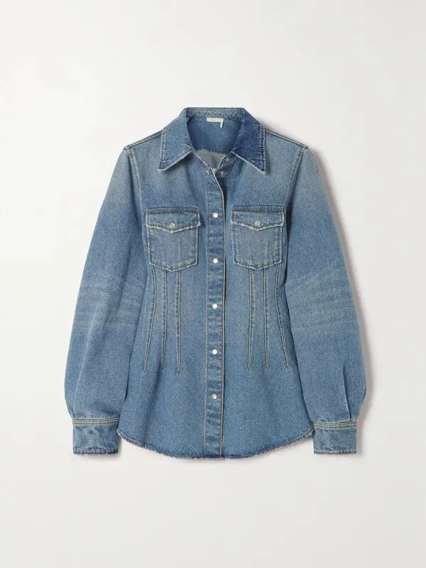 Chloé Net Sustain Distressed Recycled-denim Shirt