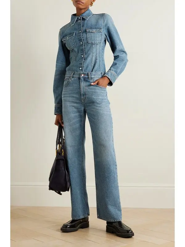 Chloé Net Sustain Distressed Recycled-denim Shirt