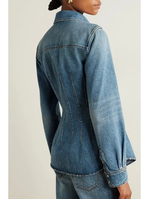 Chloé Net Sustain Distressed Recycled-denim Shirt